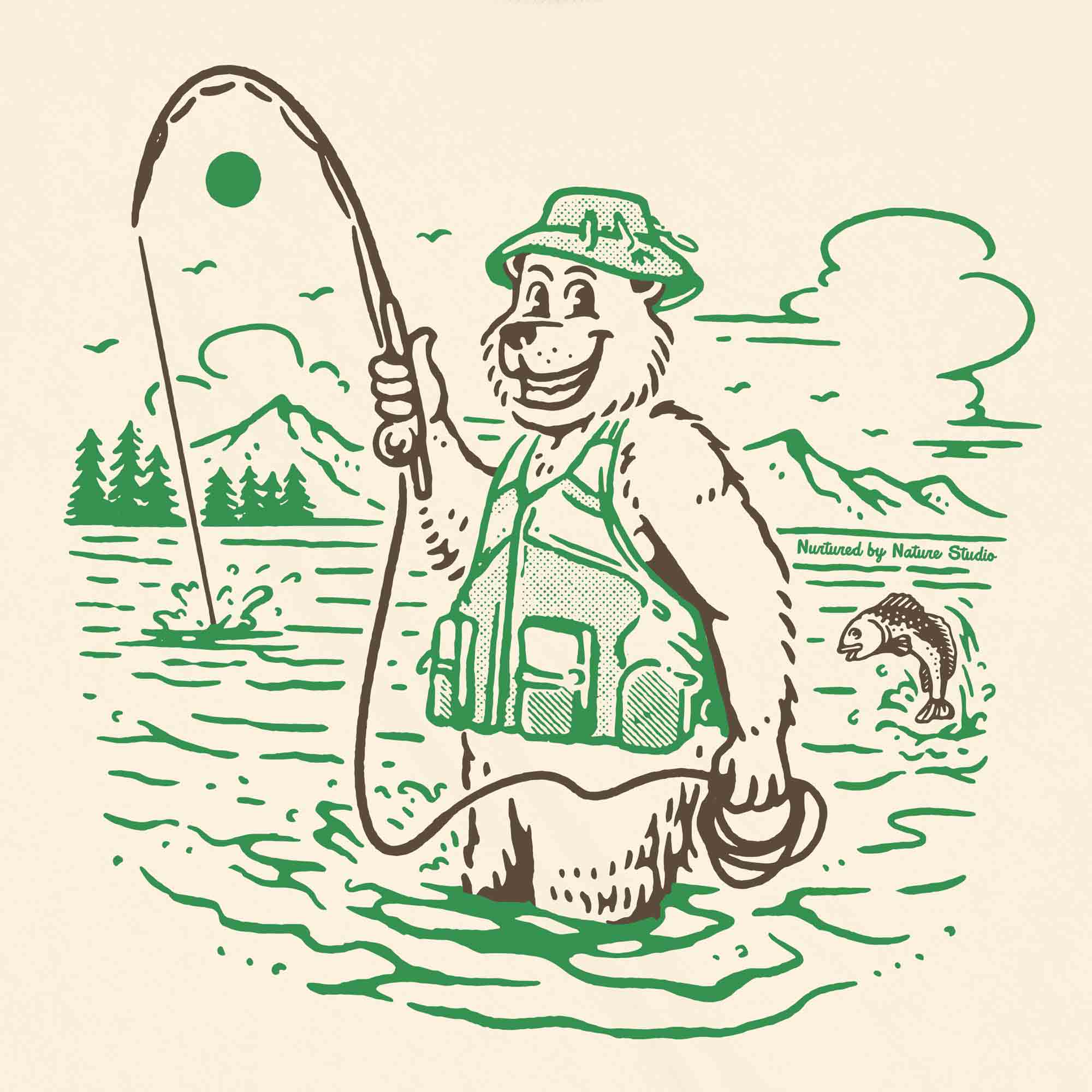 Fly Fishing Bear Graphic T-Shirt – Back by Sunset
